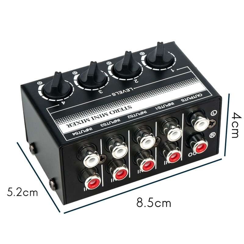 4 Channel Stereo Audio Mixer Support RCA Input and Output Mini Passive ...