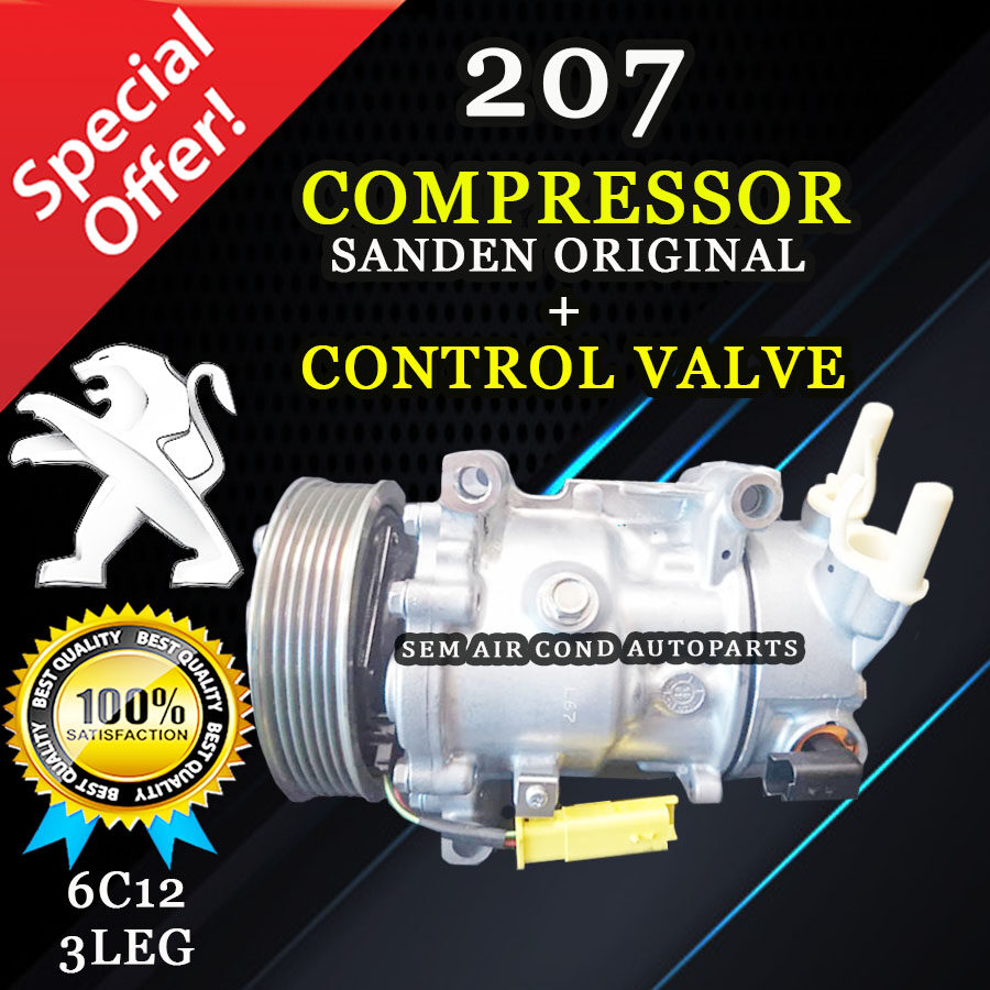 PEUGEOT 207 ORIGINAL SANDEN SD COMPRESSOR/ KOMPRESOR 6C12 3 LEG MAGNET ...