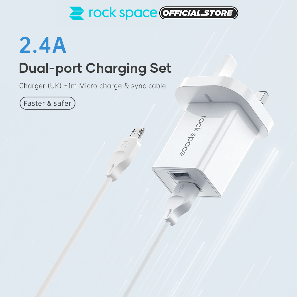 rock space T39 Dual Port Wall Charger 2.4A With Type-C And Lightning ...