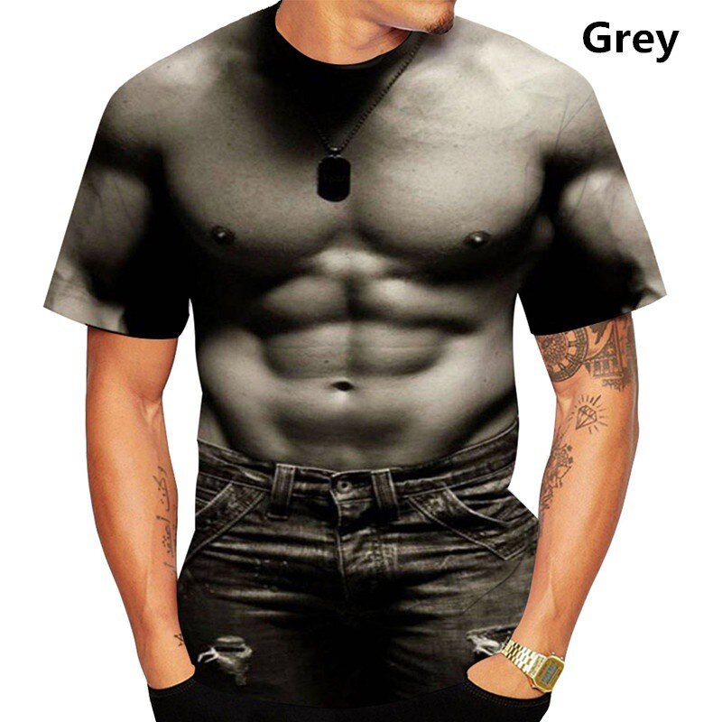 Muscle Man's Fashion Cool 3d Art Printed T-shirt Funny Ripped Six Pack ...