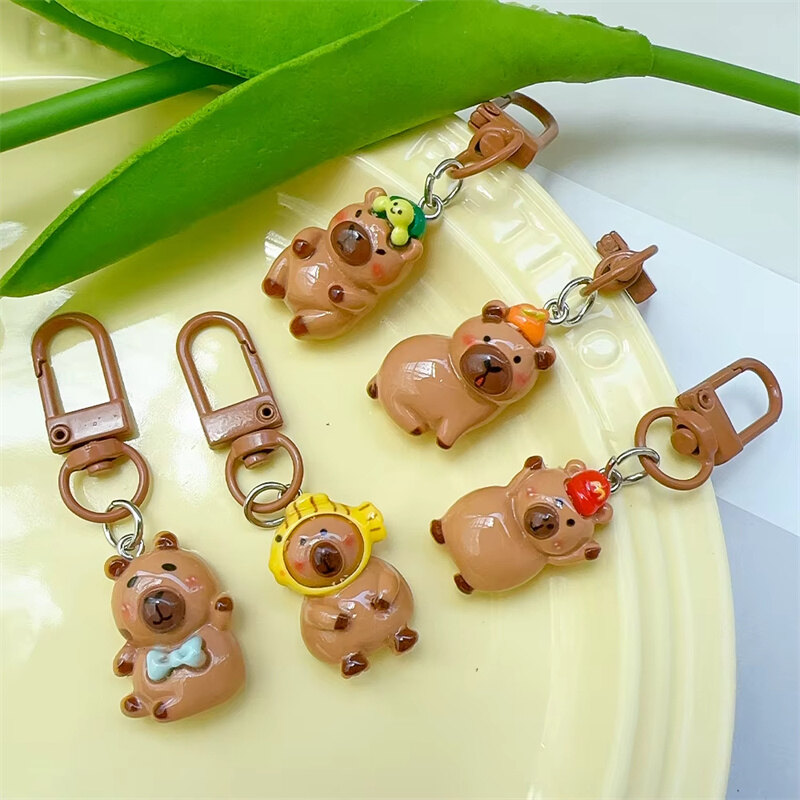 5pcs Kawaii Cartoon Mini Capybara Keychains Charms Bright Flatback ...