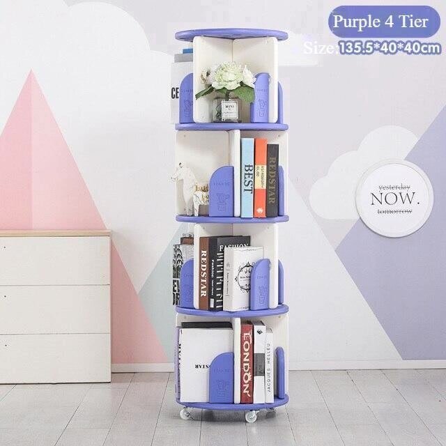 4 Tier Rotating 360° Bookshelf Book Rack Simple Space Rak Buku Pusing ...