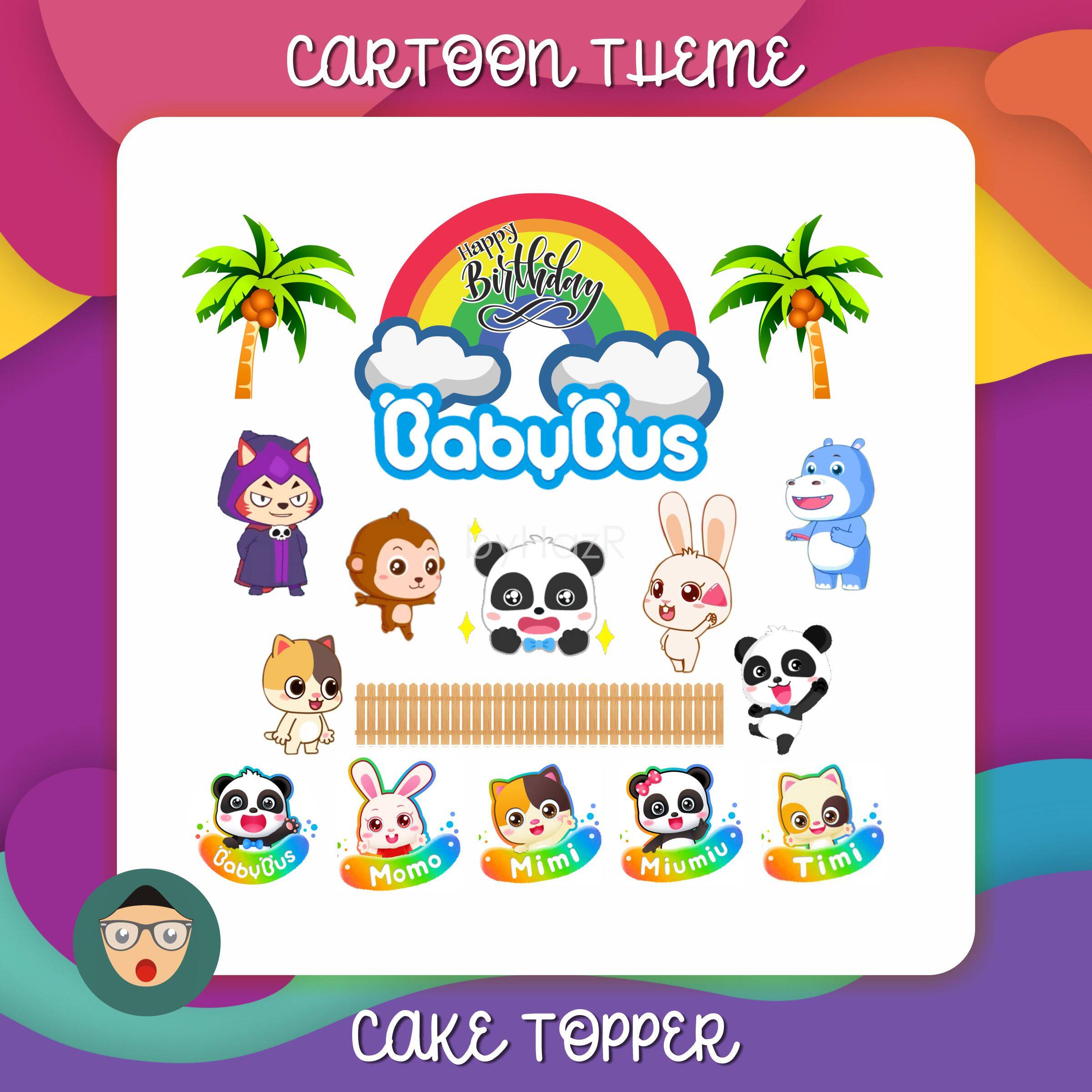 BYHAZR CARTOON CAKE TOPPER [ADD NAME] [TAMBAH NAMA] BABY BUS | Lazada