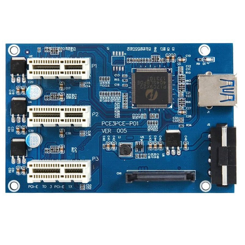 PCI-E Express 1X to 3 Port 1X Switch Multiplier HUB Riser Card +USB ...