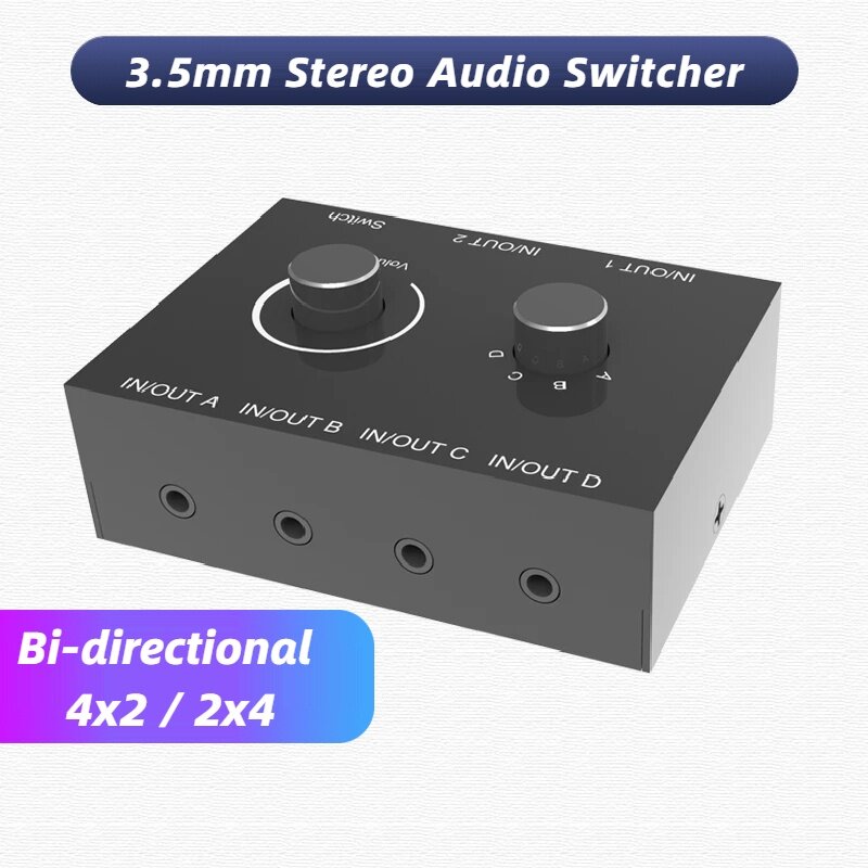 Dual way 3.5mm Stereo Audio Switcher splitter Bi-directional stereo ...