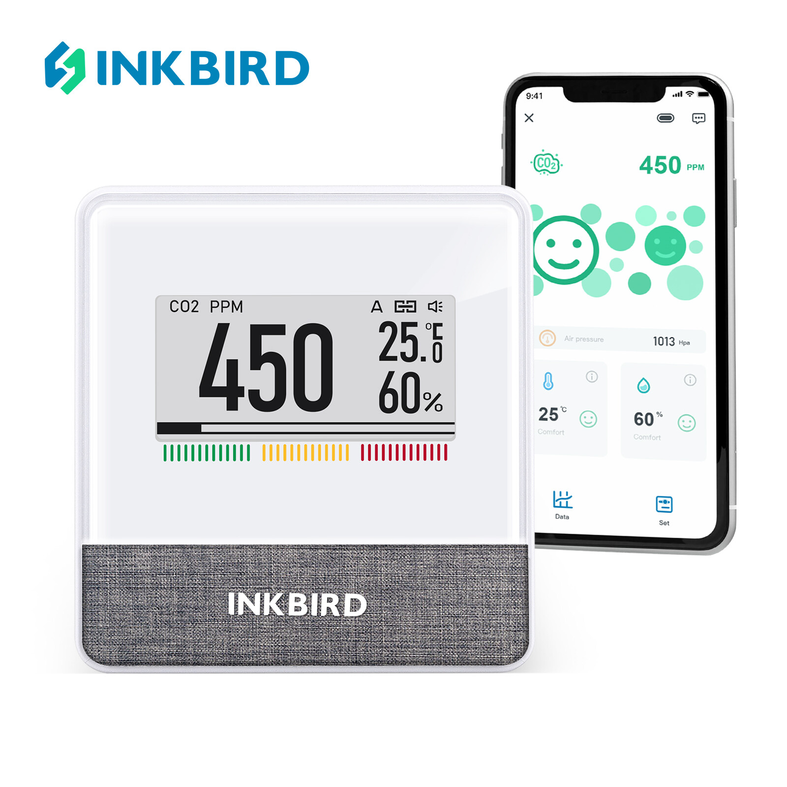 INKBIRD IAM-T1 Smart Indoor Air Quality Monitor Portable CO2 Detector ...