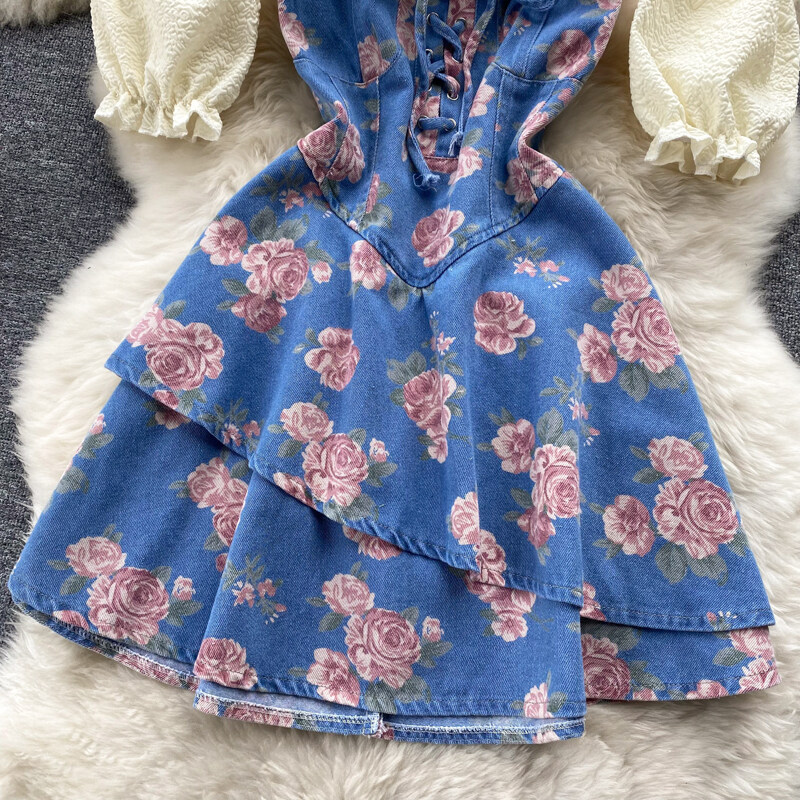 Chic Hong Kong-Style Retro Floral Denim Skirt Women 'S Sweet And Spicy ...