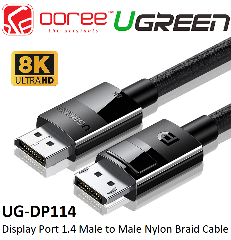 UGREEN 8K DISPLAYPORT V1.4 CABLE DP MALE TO DP MALE 8K@60HZ NYLON BRAID CABLE DP114 - 1M / 1.5M ...