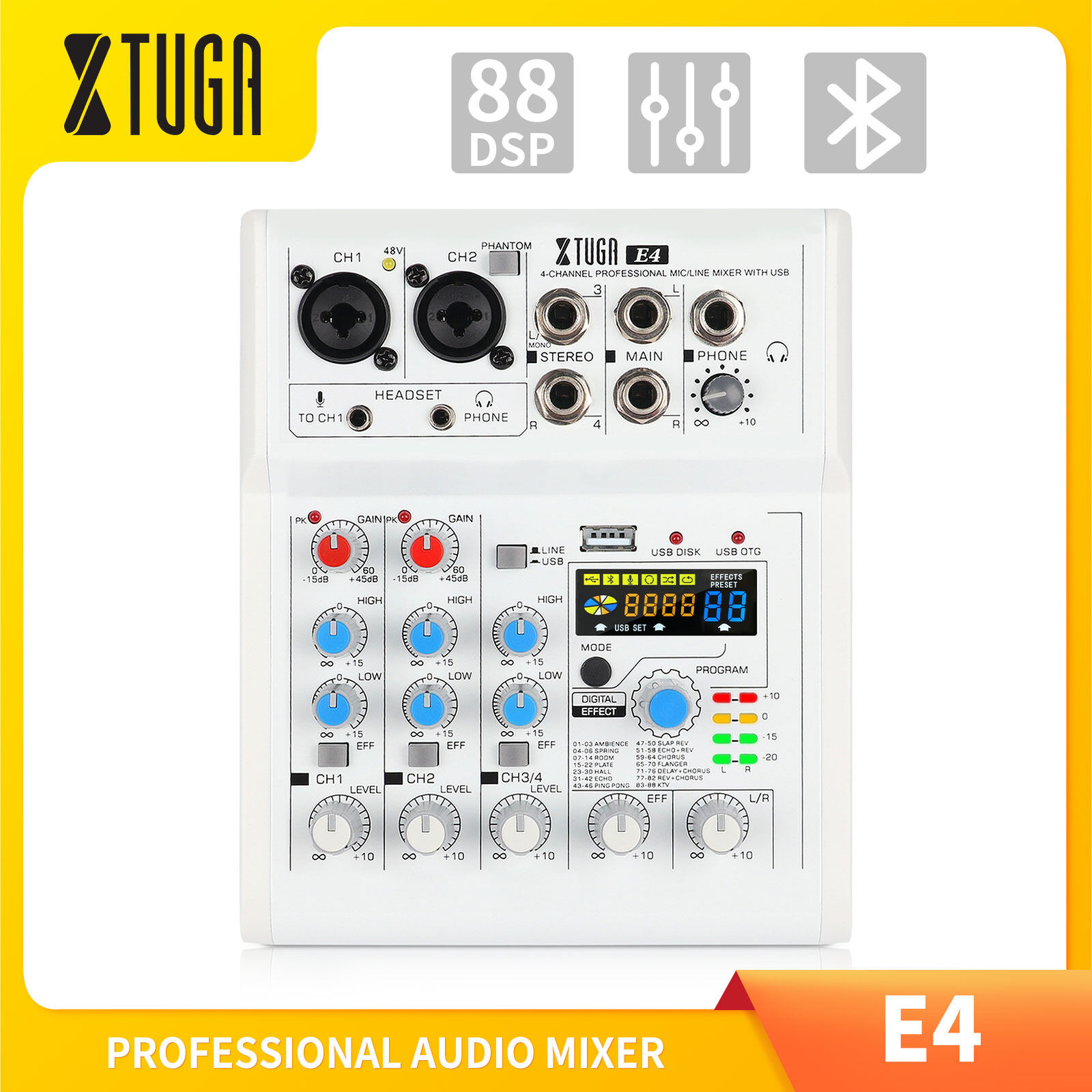 XTUGA E4 4 Channel Audio Mixer Whole Metal 88 DSP Digital Mixing ...