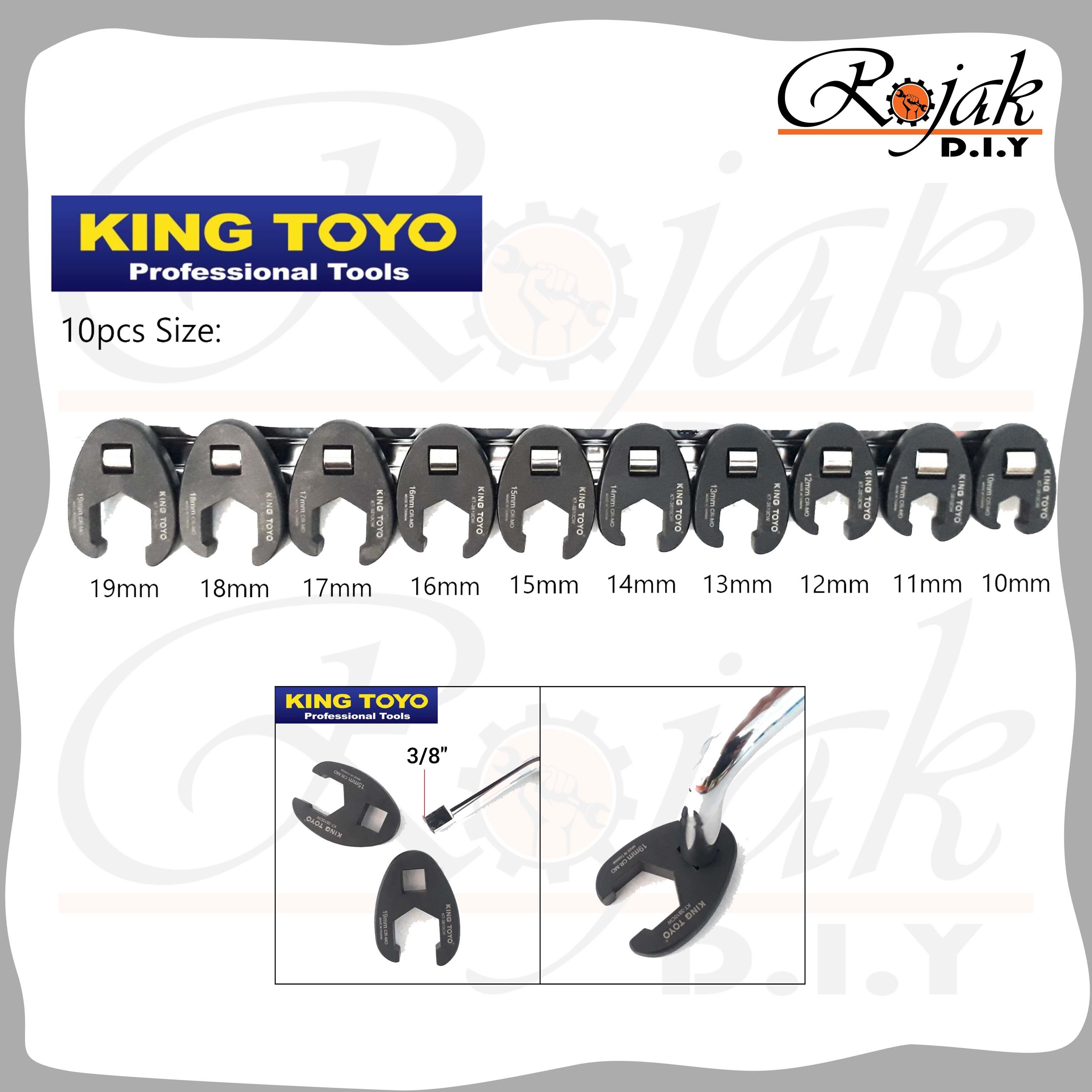 King Toyo 10pcs 3/8" Flare Nut Wrench Set (Deluxe Crowfoot / Crows Foot ...