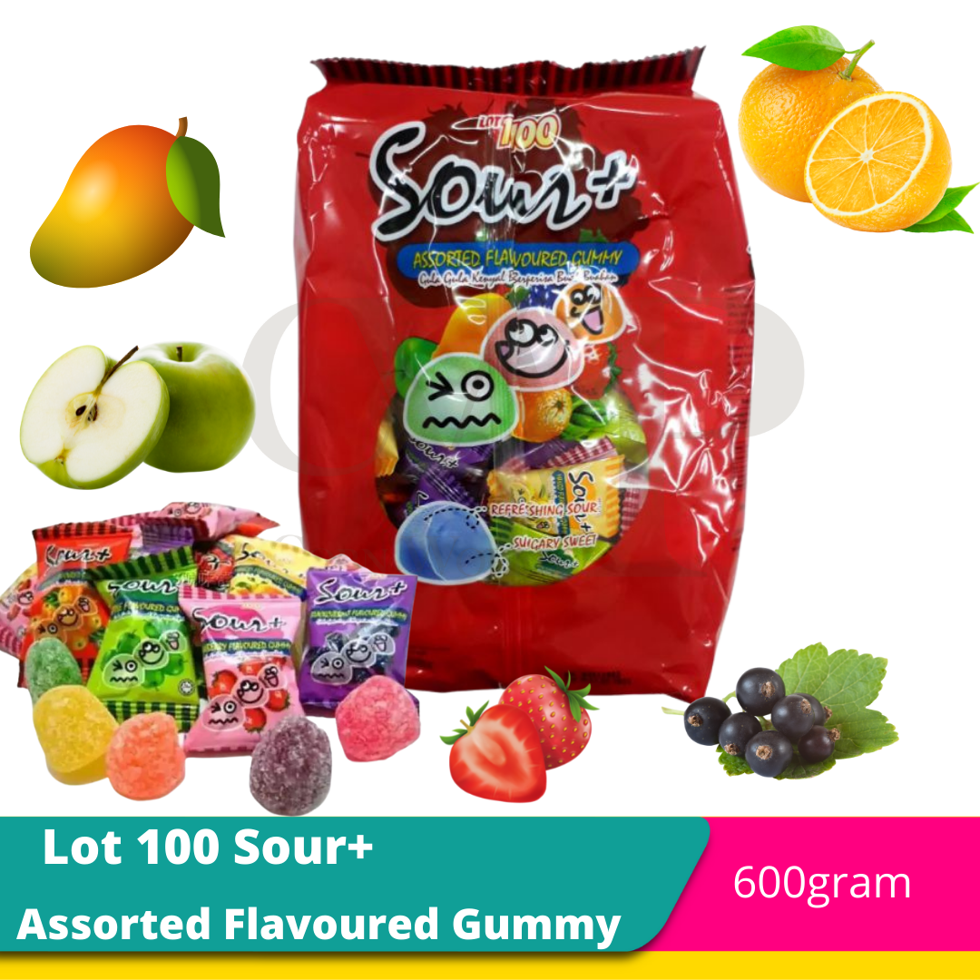 Lot 100 Sour+ Assorted Flavoured Gummy 600g | Lazada