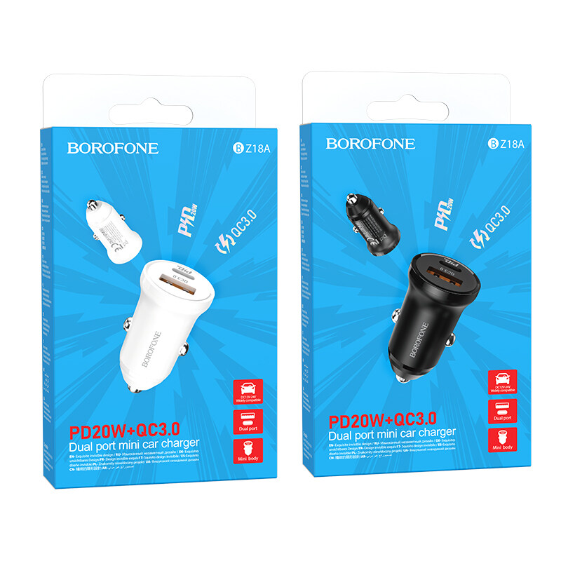 BOROFONE BZ18A Dual Port Quick Car Charger PD20W QC3.0 Car Charger Car Charger Set Type-C To Ip ...