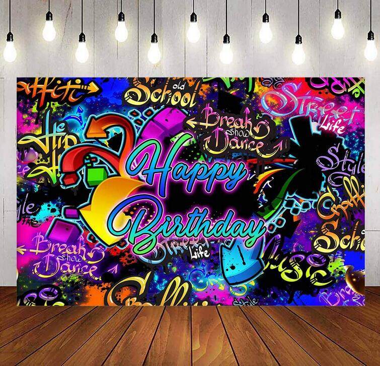 Neon Graffiti Birthday Backdrop Retro Hip Hop Background Party ...