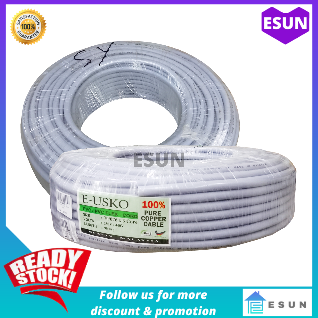 100% Pure Full Copper 3 Core Flexible Wire Cable PVC Insulated Sheathed ...