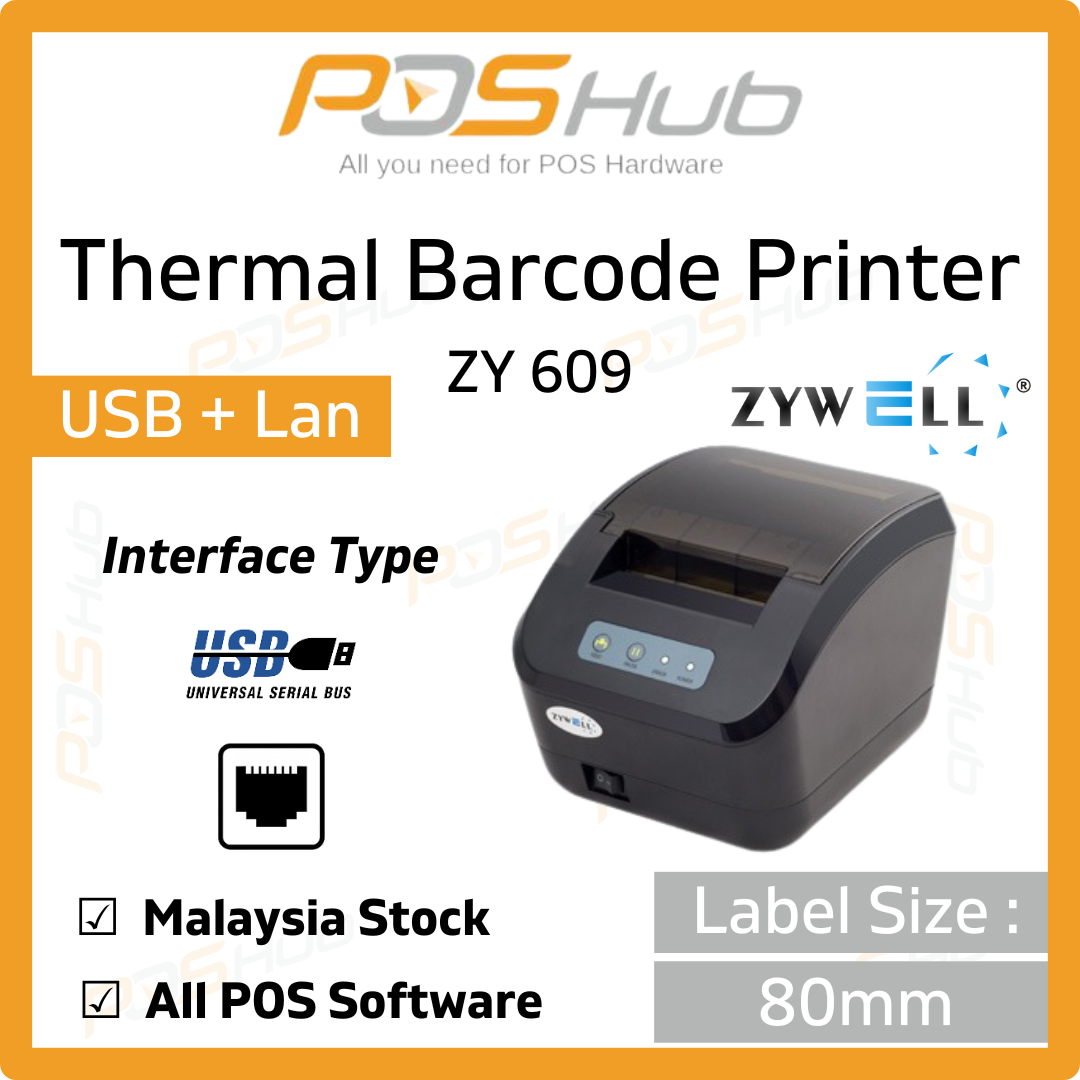 ZYWELL ZY609 80mm Thermal Barcode Label Sticker Printer (USB+LAN) RS232 ...
