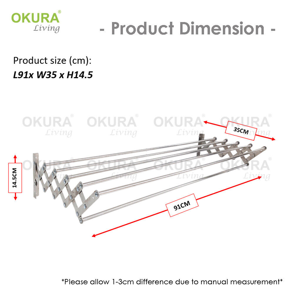 OKURA 3 / 6 Bar 9.1M / 1.2M / 1.5M / 1.8M Retractable Cloth Hanger ...