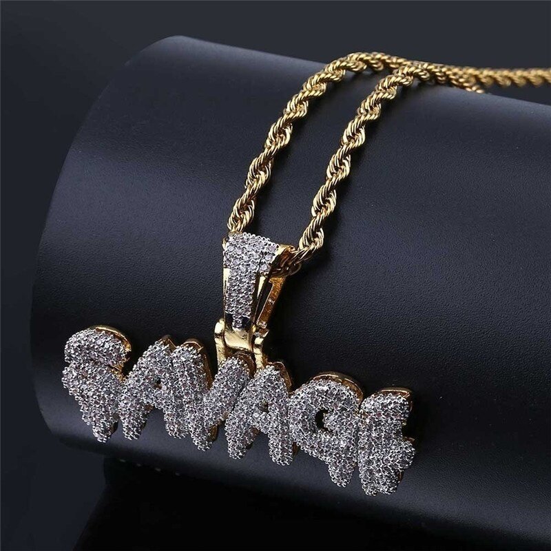 Hip Hop SAVAGE Necklace Brass Gold Color Iced Out Micro Pave Cubic ...