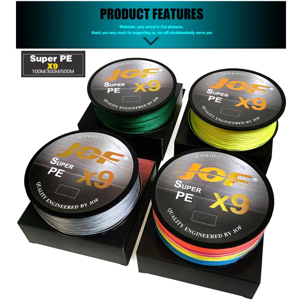 JOF 9เส้น500เมตร300เมตร100เมตรที่มีคุณภาพสูง PE ถักสายตกปลาน้ำเค็มสานม ...