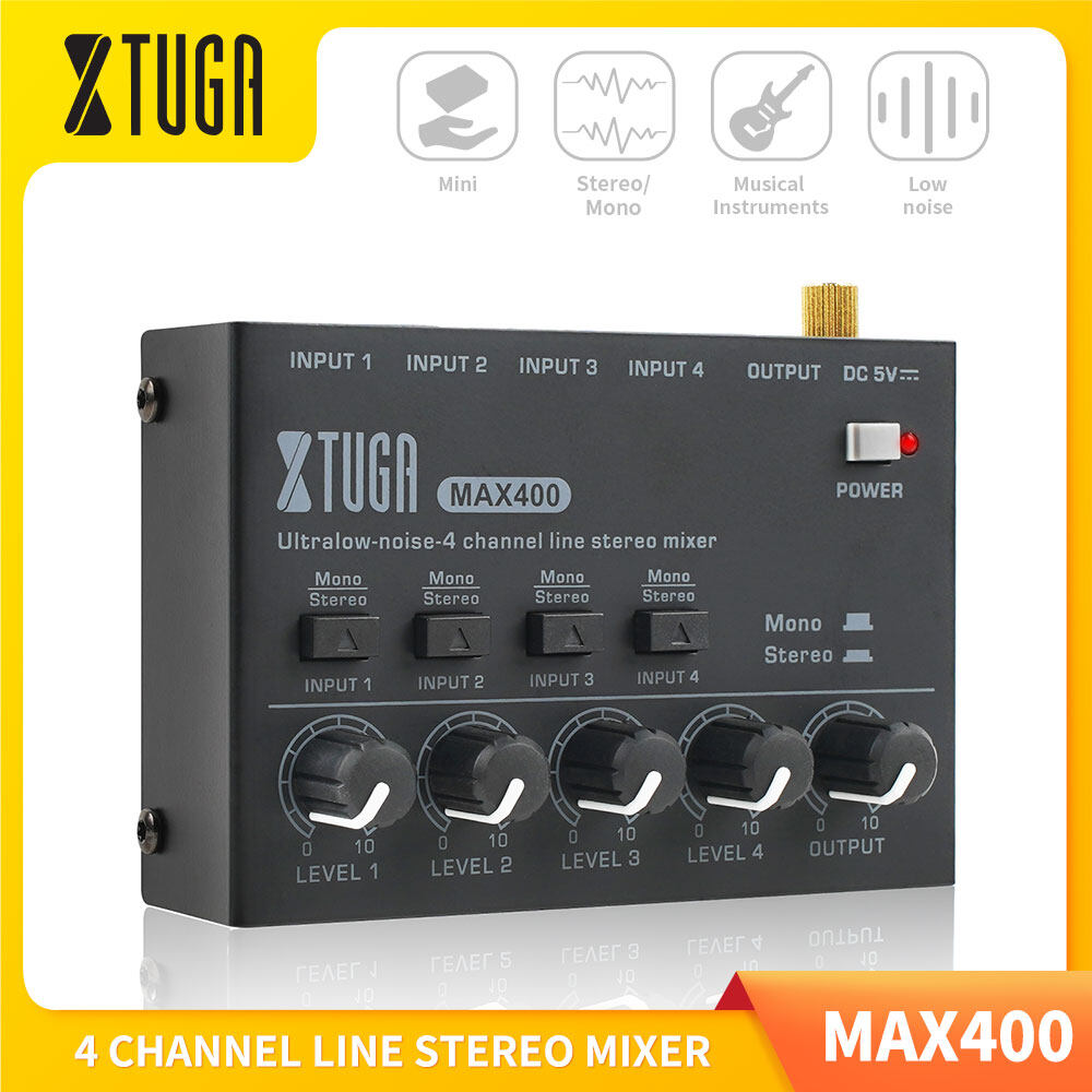 XTUGA MAX400 Ultra Low Noise 4 Channel Line Stereo Mixer 4 Input 1 ...