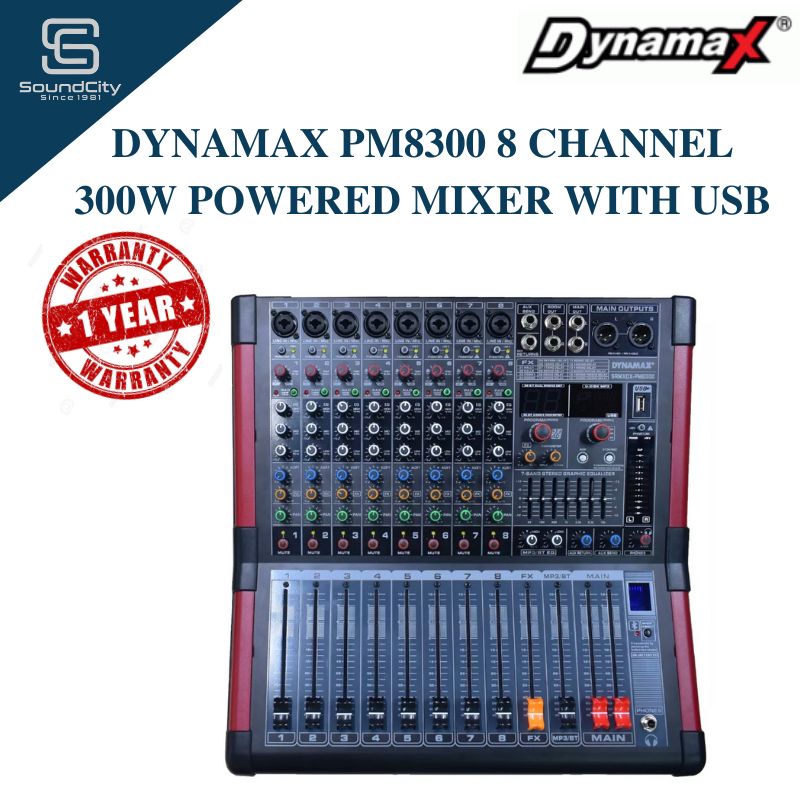 DYNAMAX PM8300 8 Channel 300W Powered Mixer With USB | Lazada