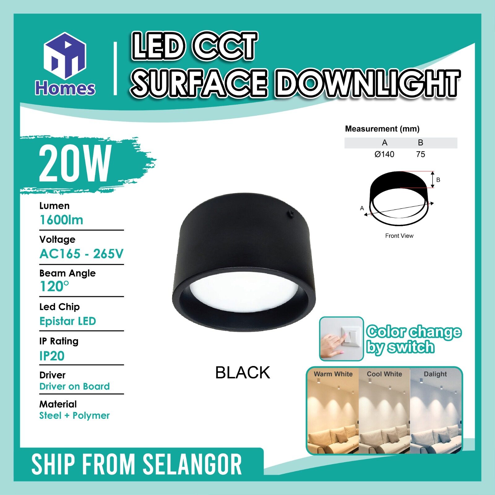 Surface Downlight 3C Modes Anti-Glare LED Downlight 20W/28W 5.5″/7 ...