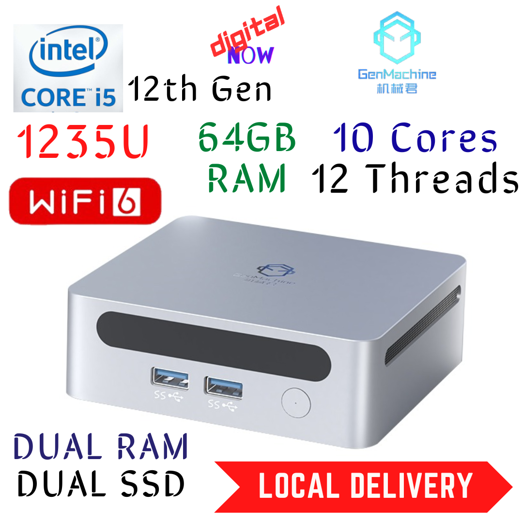 GenMachine Intel i5 1235U Mini PC Gaming 64GB DDR4 RAM 2TB PCIe NVME ...