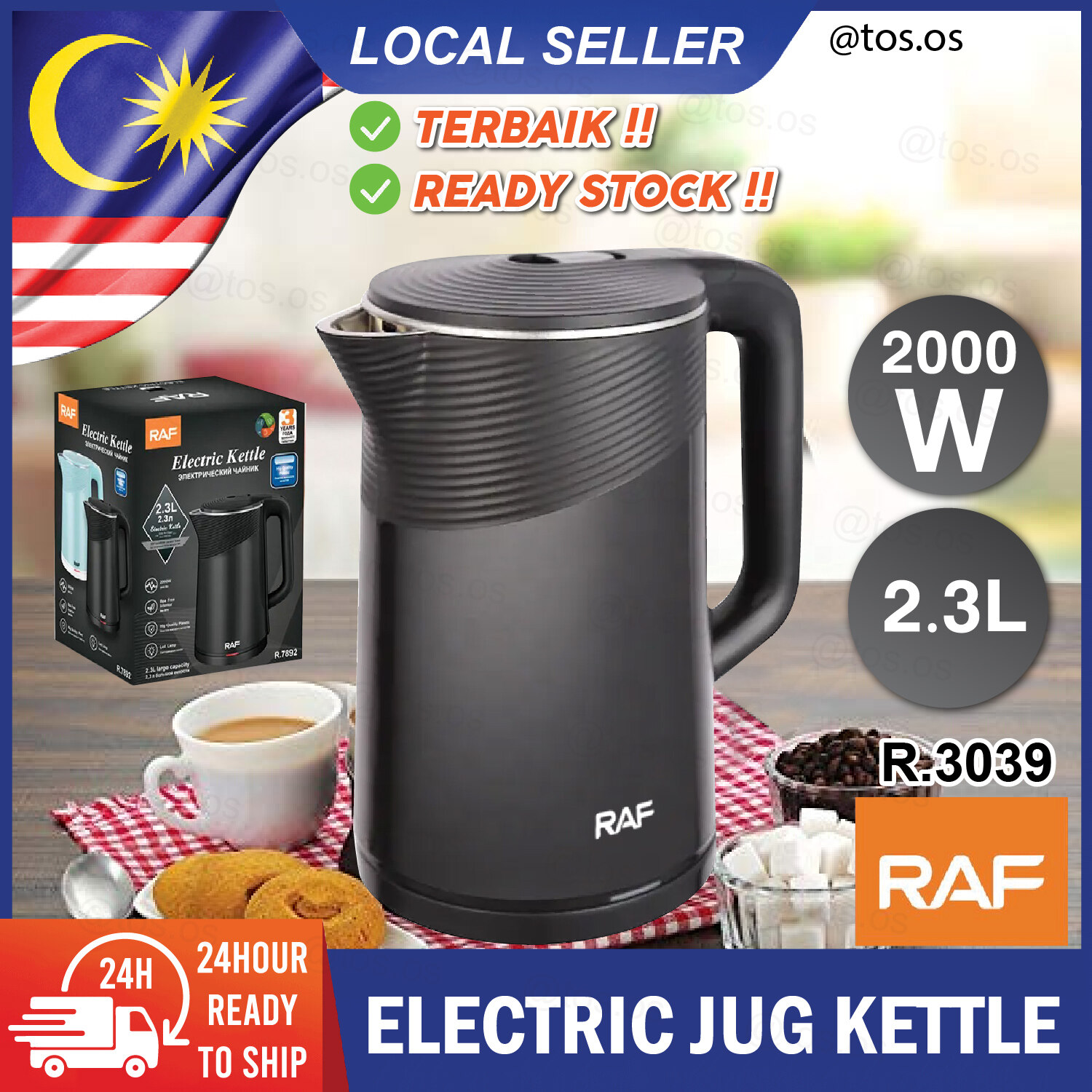 RAF 2.3L Cordless Electric Jug Kettle 2000W Fast Boiling 360° Rotating ...