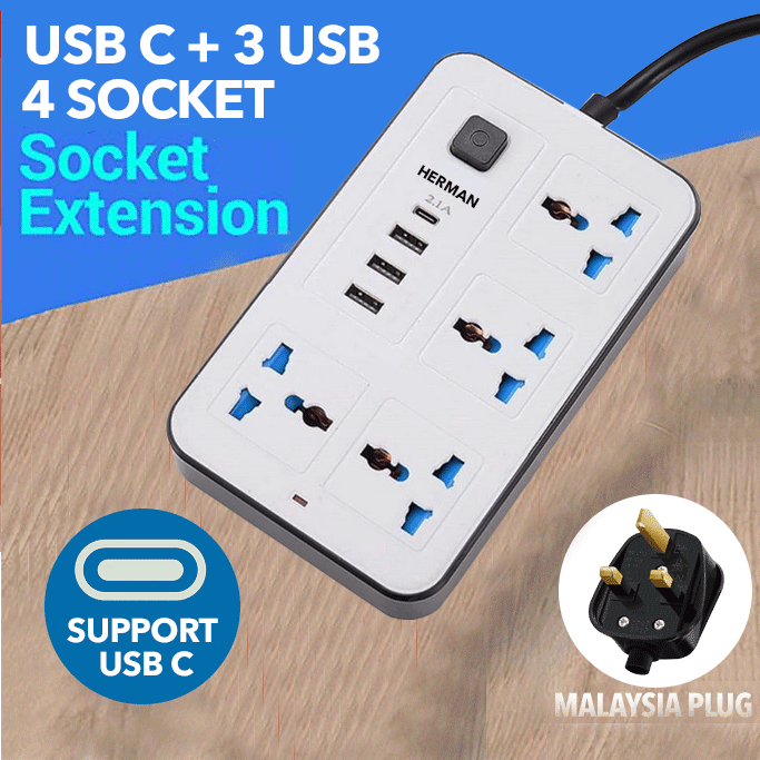 Kuro Anti-Static Power Socket 3 Universal Socket with 3AC + 4USB Port 3 ...