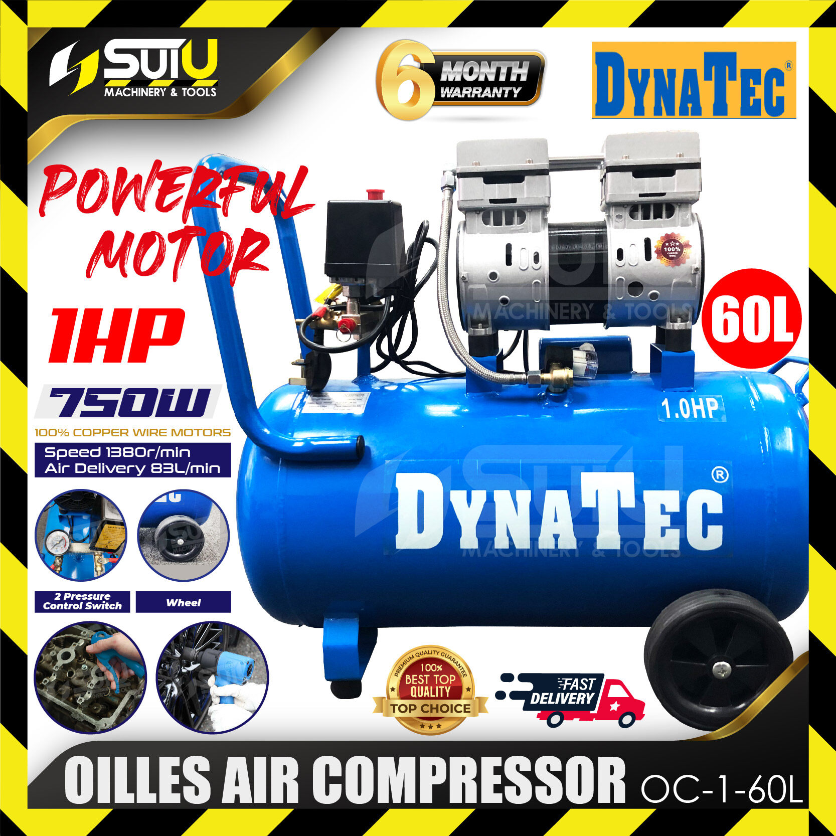 DYNATEC OC-1-60L 1HP Oilless Air Compressor 1380RPM | Lazada