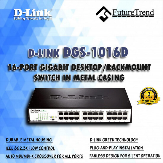 D-Link DGS-1016D 16-Port Gigabit Desktop/Rackmount Switch In Metal ...