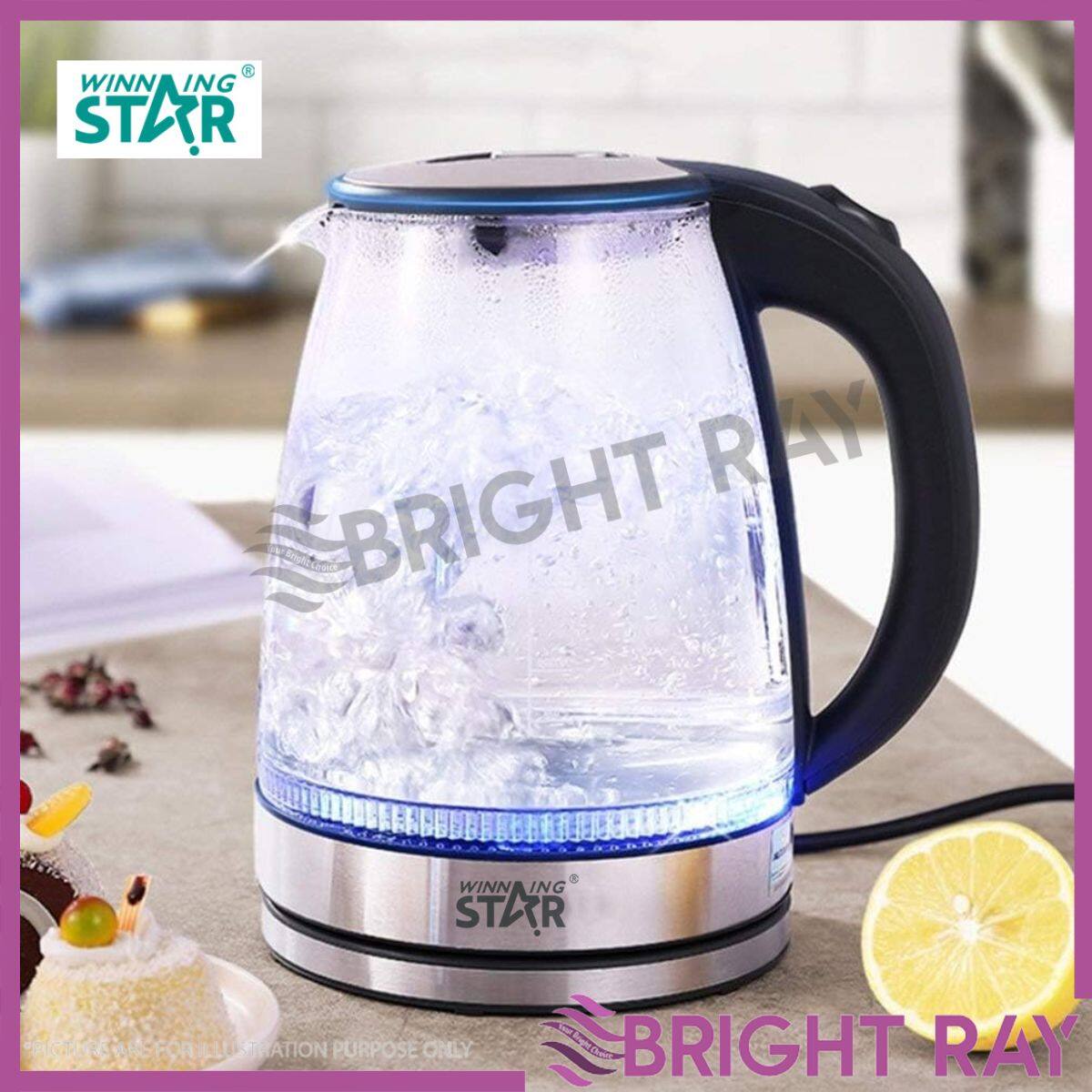 1.8L Glass Jug Stainless Steel Electric Kettle Cerek Jag Pot Cerek ...