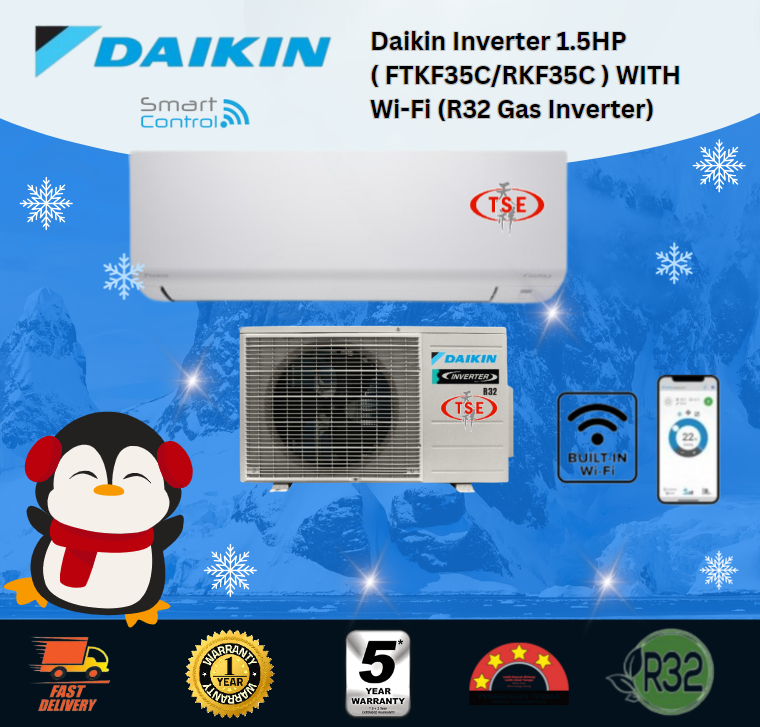Daikin (FTKF35C/RKF35C) 1.5HP Inverter Wall Mounted Air Conditioner Buit in Wifi (R32) | Lazada