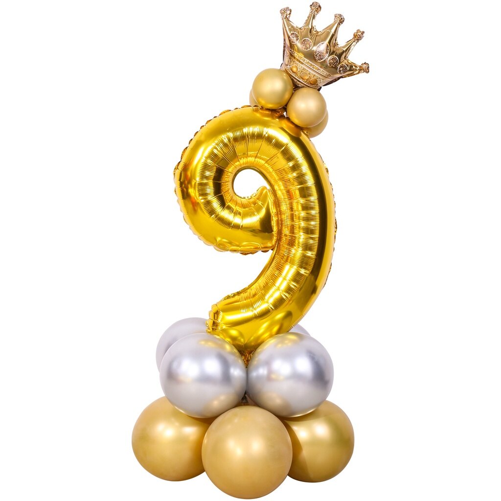 115cm 32 Inch 0-9 Number Foil Number Metal Balloon Stand Crown Silver ...
