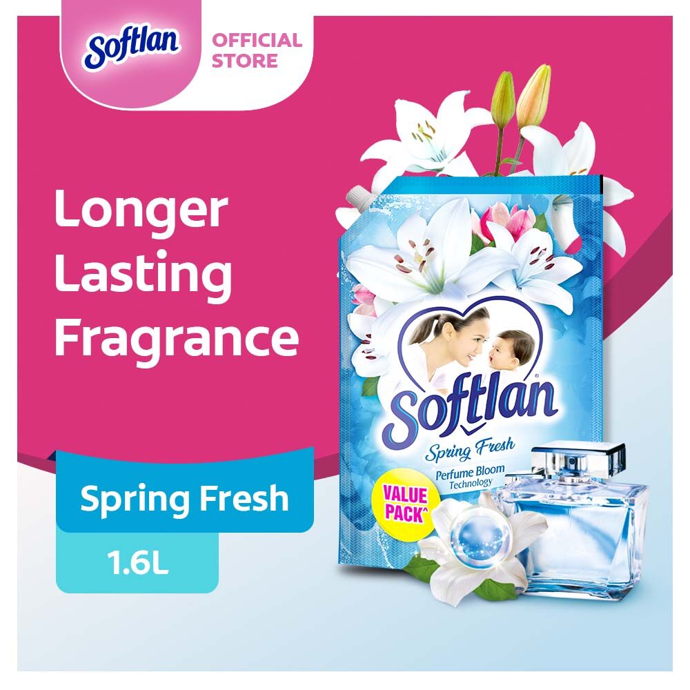 Softlan Anti Wrinkles Spring Fresh (Blue) Fabric Softener 1.6L Refill ...