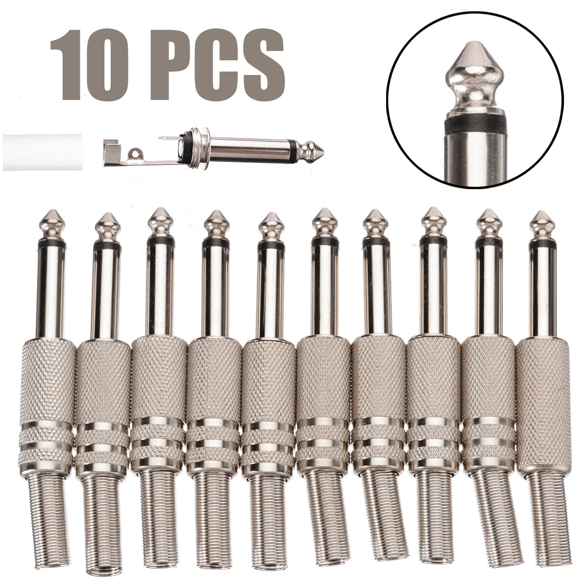 Male (Plug) Home Audio Cable Plugs & Jacks 10-Pack 1/4" Male Mono Audio ...