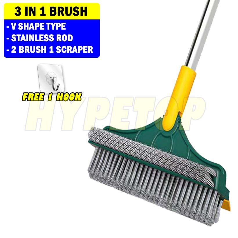 HYETOP 3 IN 1 floor brush Toilet broom brush Hard type V shape tile ...