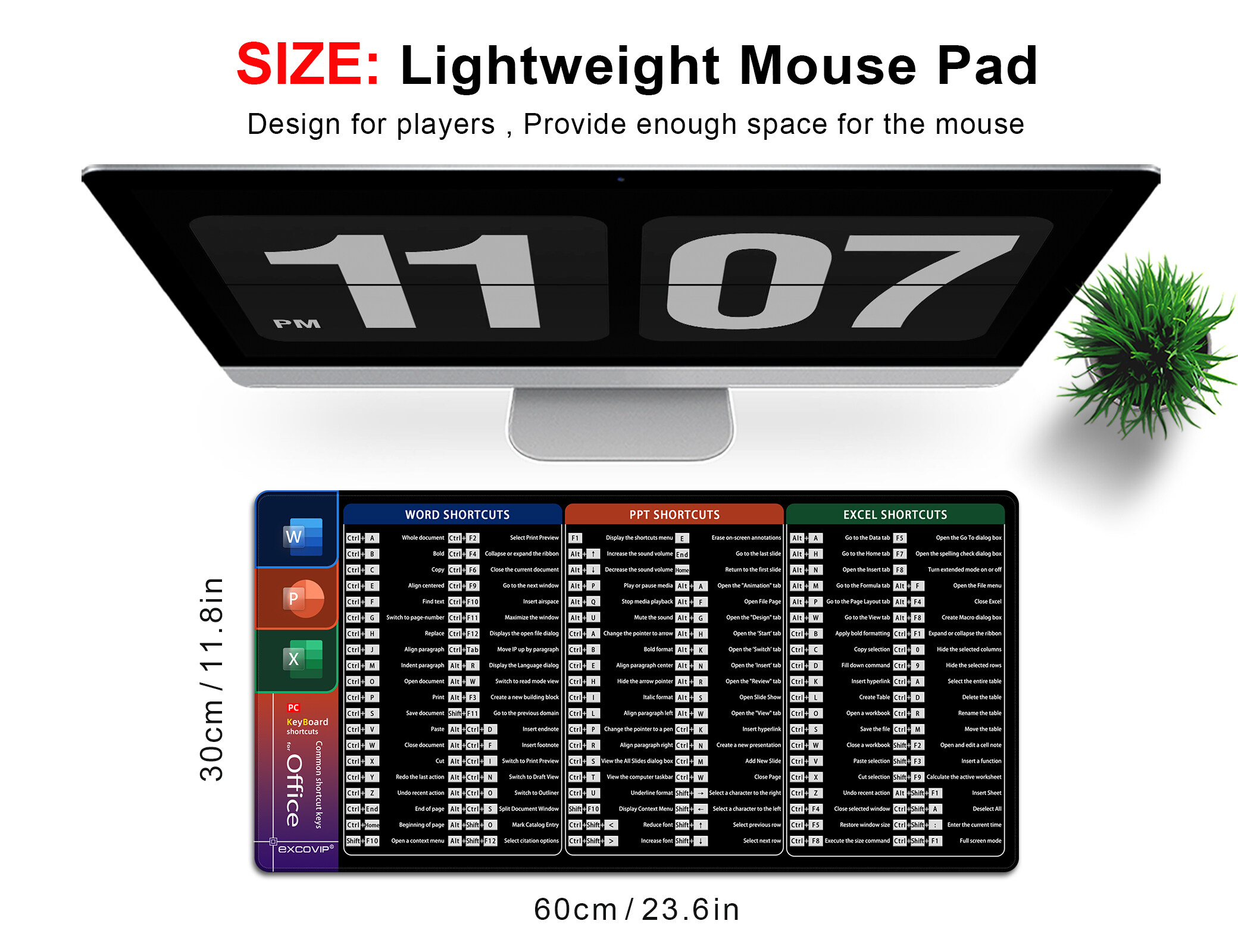 excovip mouse pad Office Shortcut Key Large size Soft Comfort non-slip ...