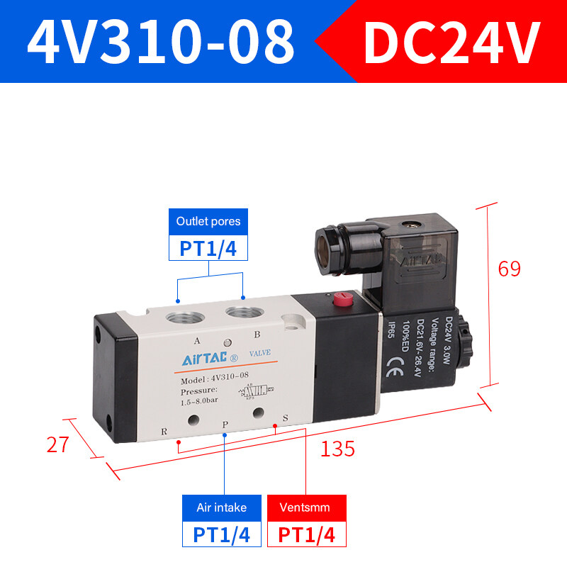 Airtac Solenoid valve 4V320-10 AC220V 4V330C-10 DC24V 4V330C-10 AC220V 4V310-08 DC24V valve 220v ...
