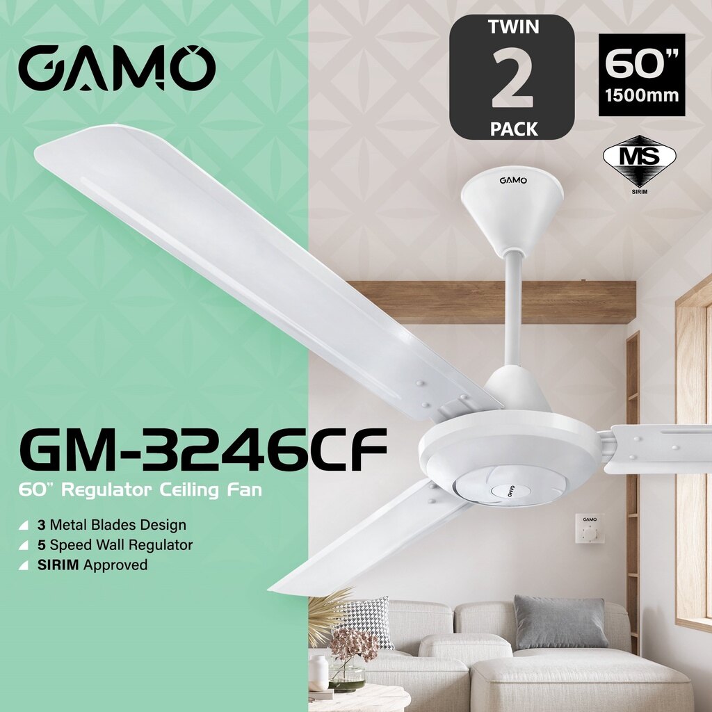 GAMO 60" SIRIM 3 BLADE 5 SPEED REGULATOR CEILING FAN GM-3246CF | Lazada