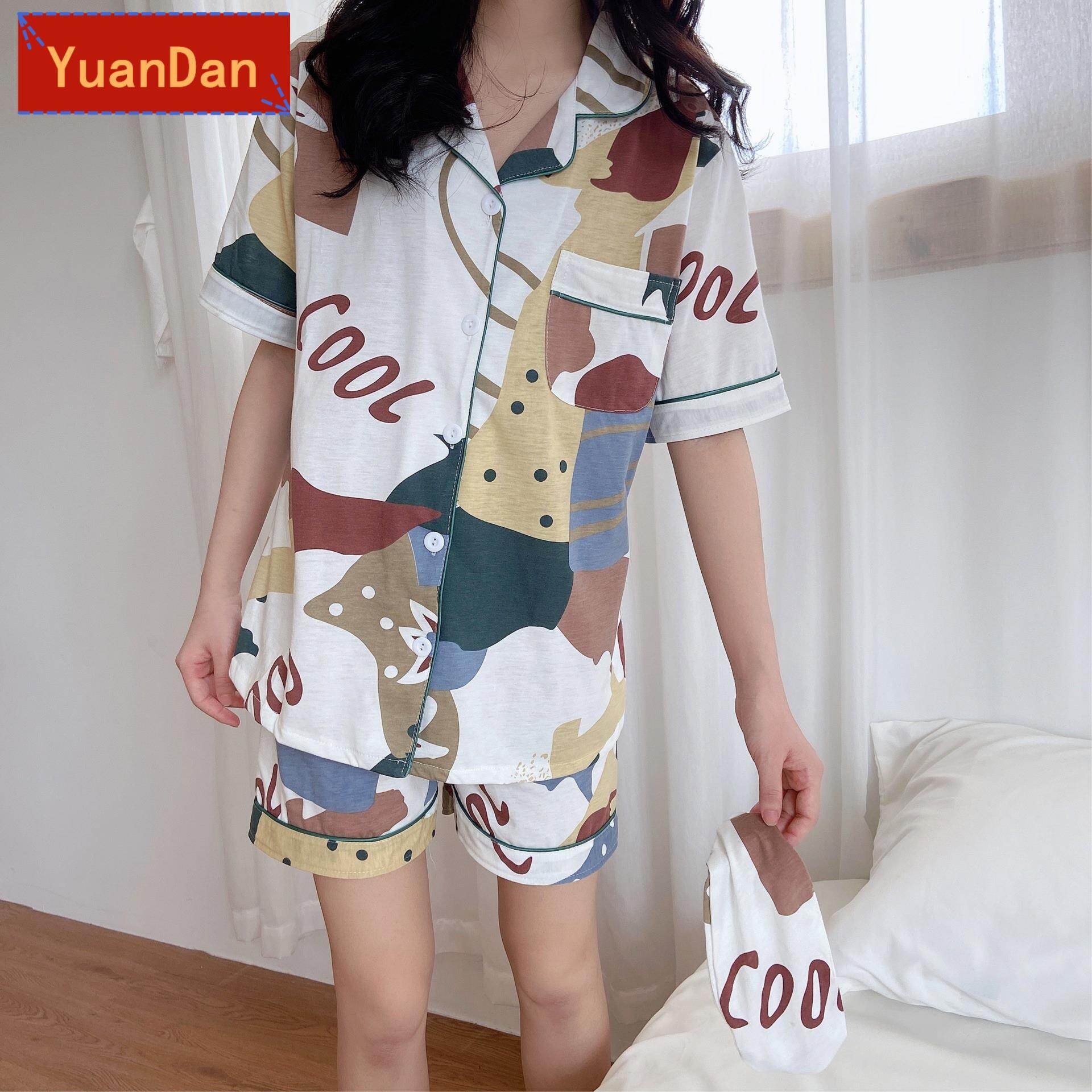 Yuandan สีองค์ประกอบ Creative Graffiti สไตล์เกาหลีชุดนอนฤดูร้อนบางแขน ...