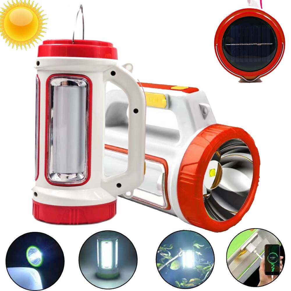 Solar Flashlight Rechargeable LED Searchlight long range Spotlight ...