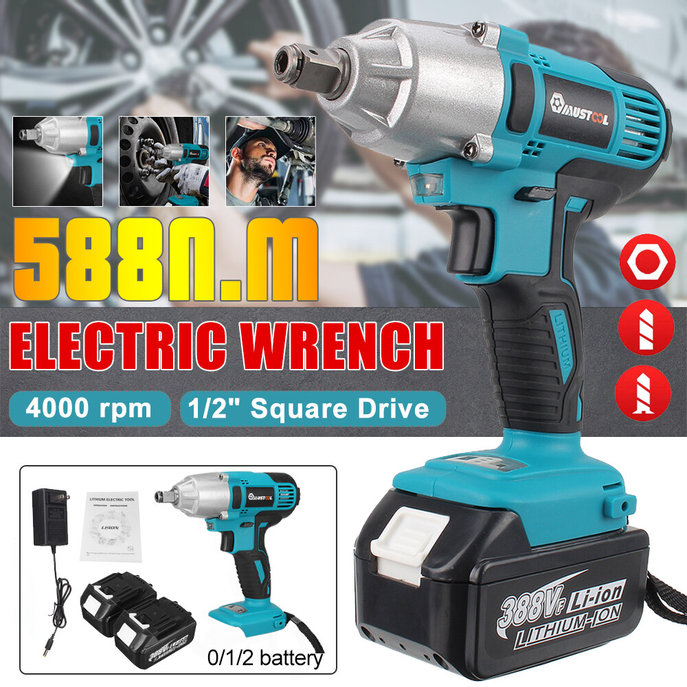 388VF 588N.M Cordless Electric Impact Wrench Drill Electric Screwdriver ...