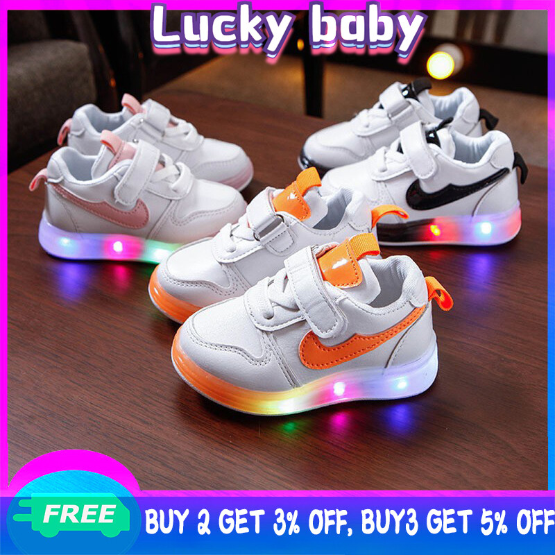 Children Sneakers Classic Fashion Led Boys Sneaker Baby LED Shoes White ...