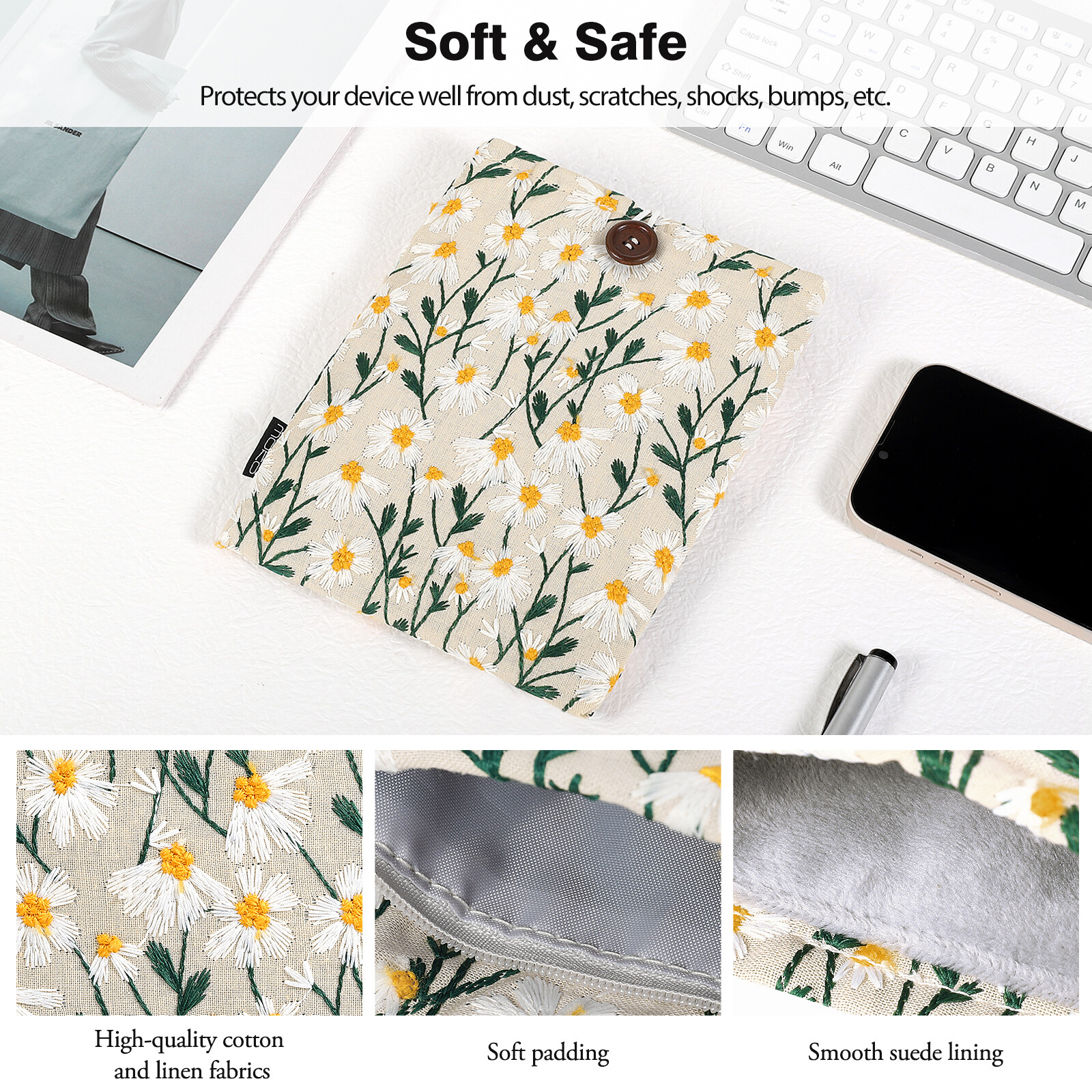 MoKo 6-7 Inch Embroidered Daisy Padded Sleeve Pouch for Kindle 11th Gen ...