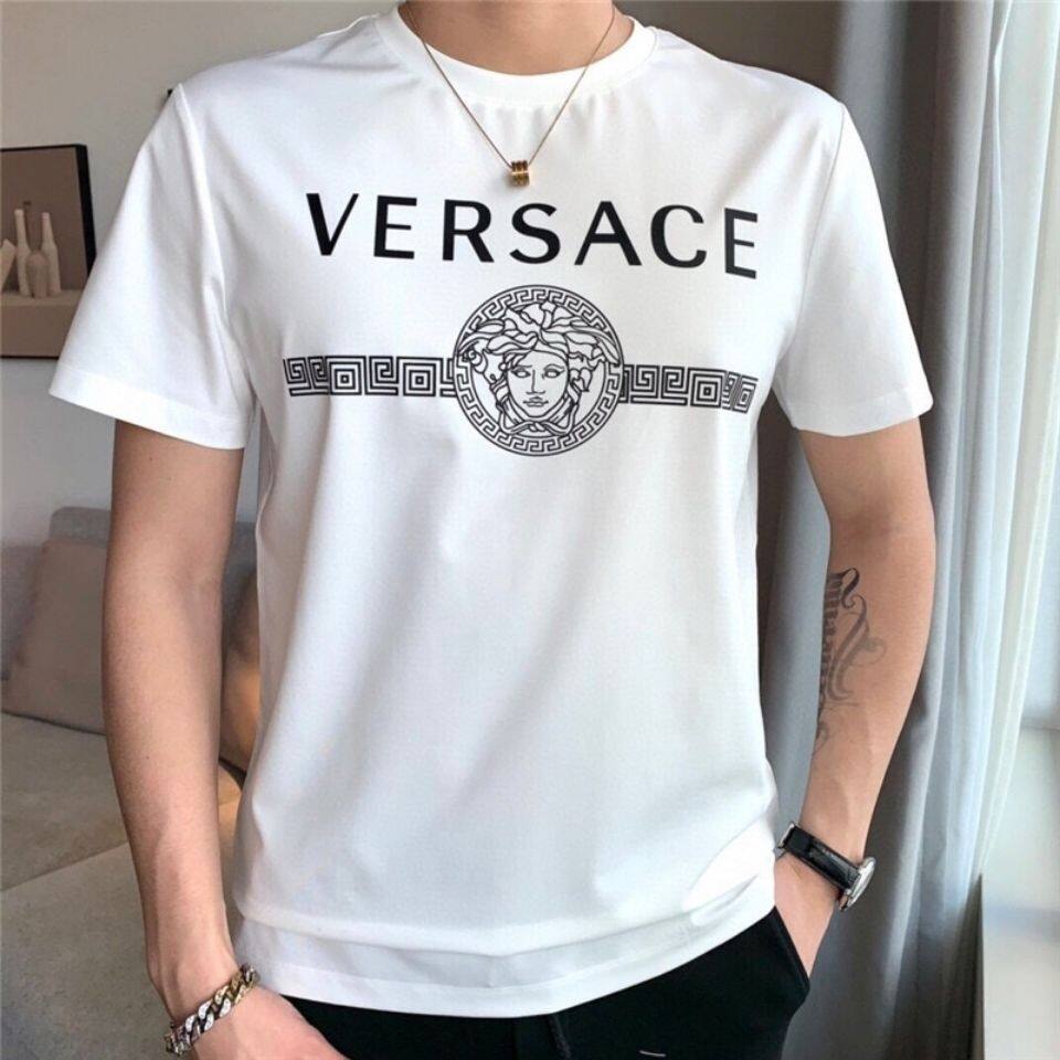 ยุโรปสถานี Versace ผู้ชาย Vasachi รอบคอเสื้อยืด Medusa Hot ปักเพชรการ ...