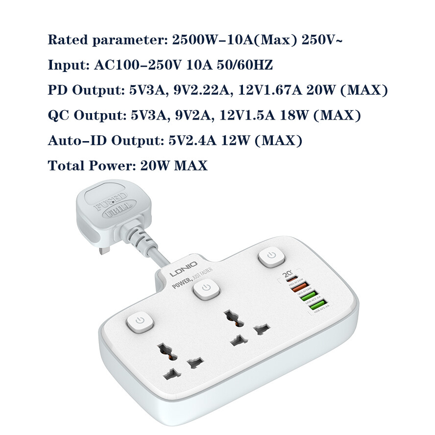 LDNIO 3Port Power Extension Cord With 3 USB Extension Socket Uk/ue/us ...