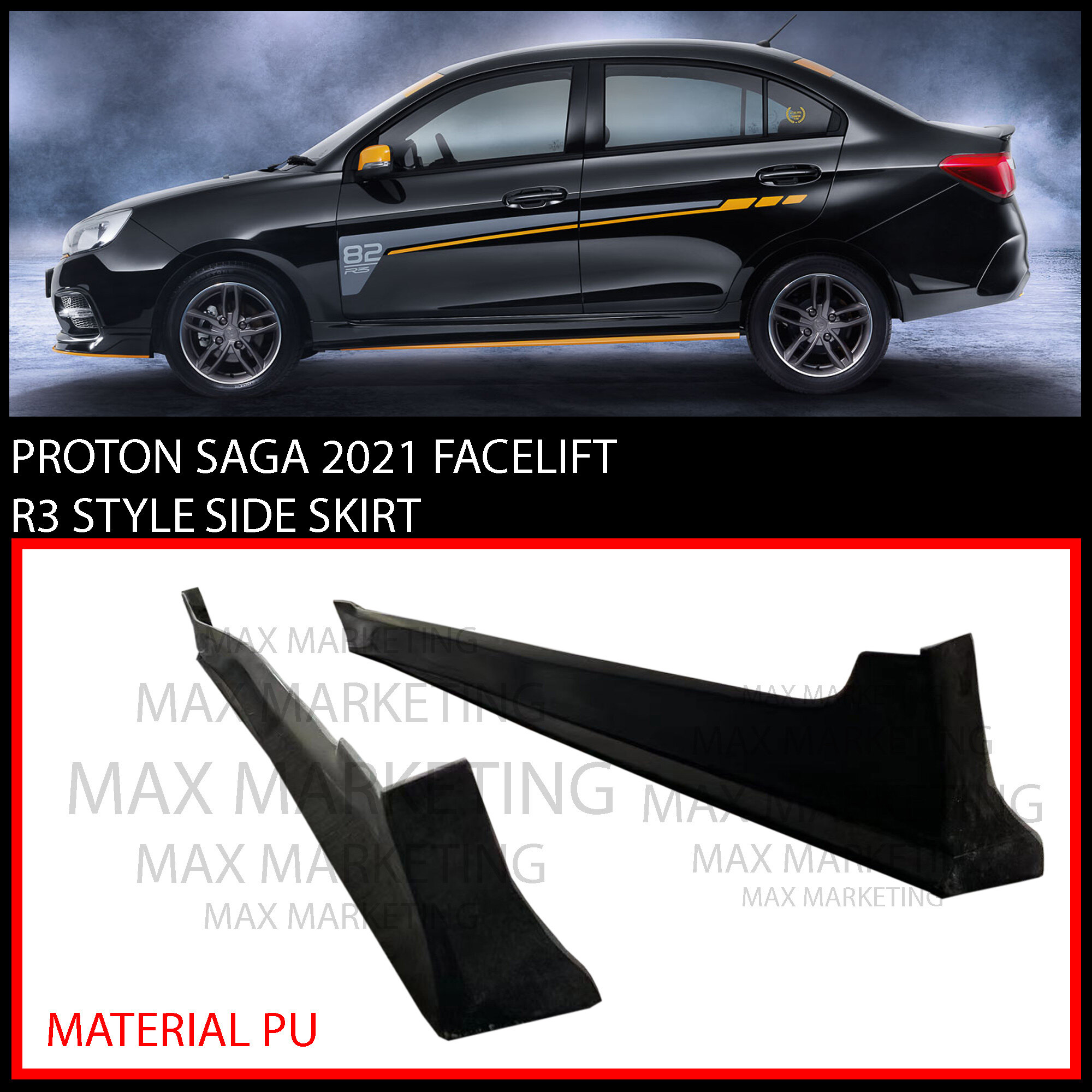 PROTON SAGA 2021 FACELIFT R3 STYLE SIDE SKIRT (R3) POLYURETHANE (PU ...