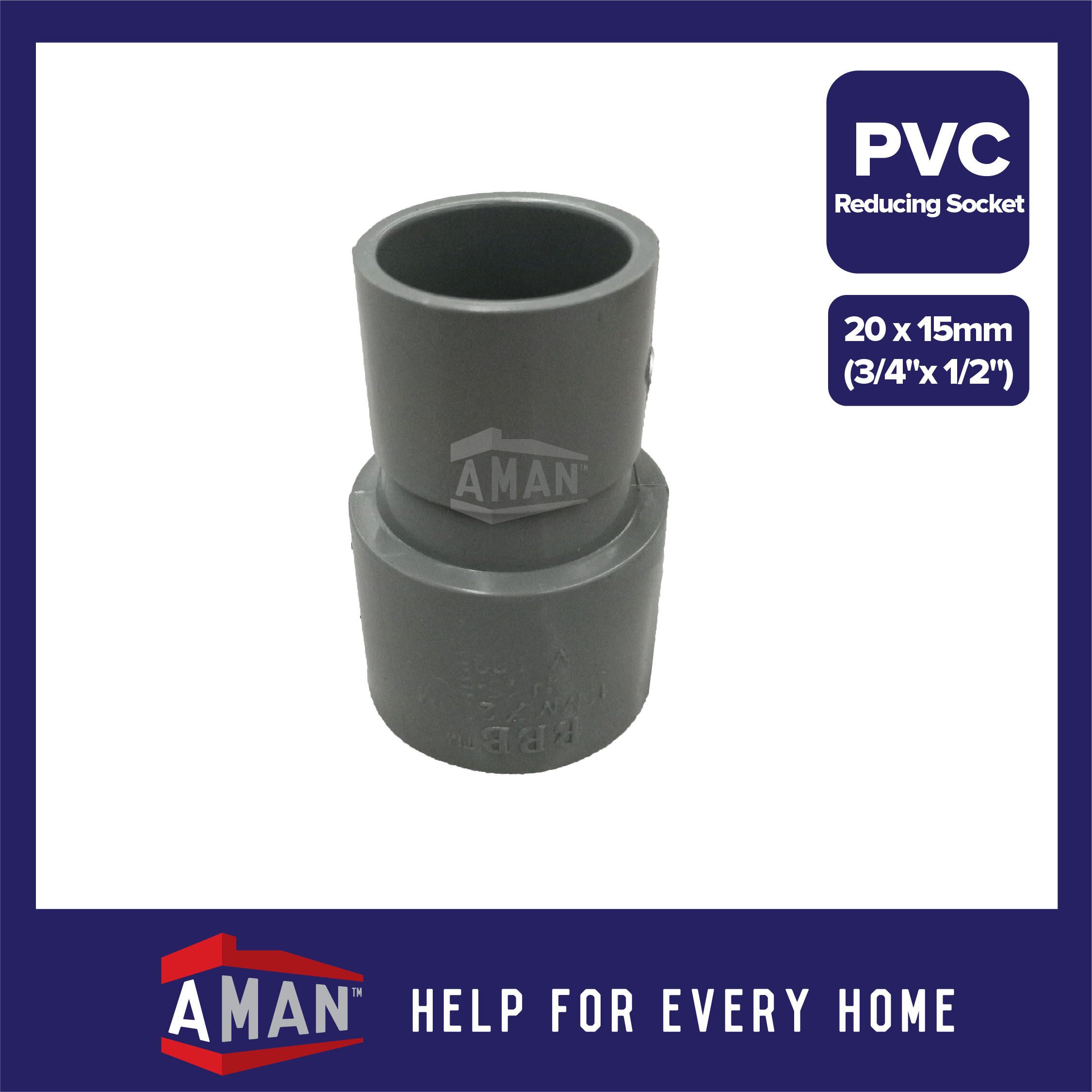 AMAN 20mm PVC Fitting Pipe Connector Elbow Socket Elbow Tee PT Socket End Cap Penyambung Paip ...