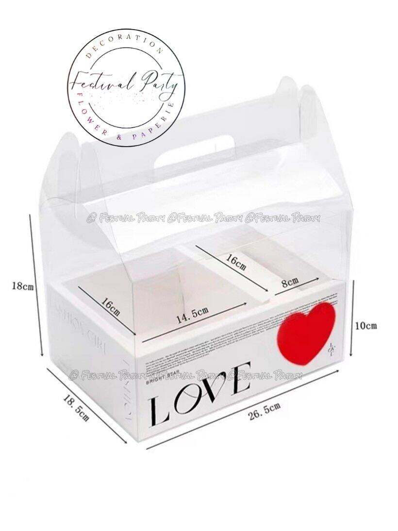 Transparent Carring Flower Gift Box ( 2 Compartment ) Handle Cake Box ...