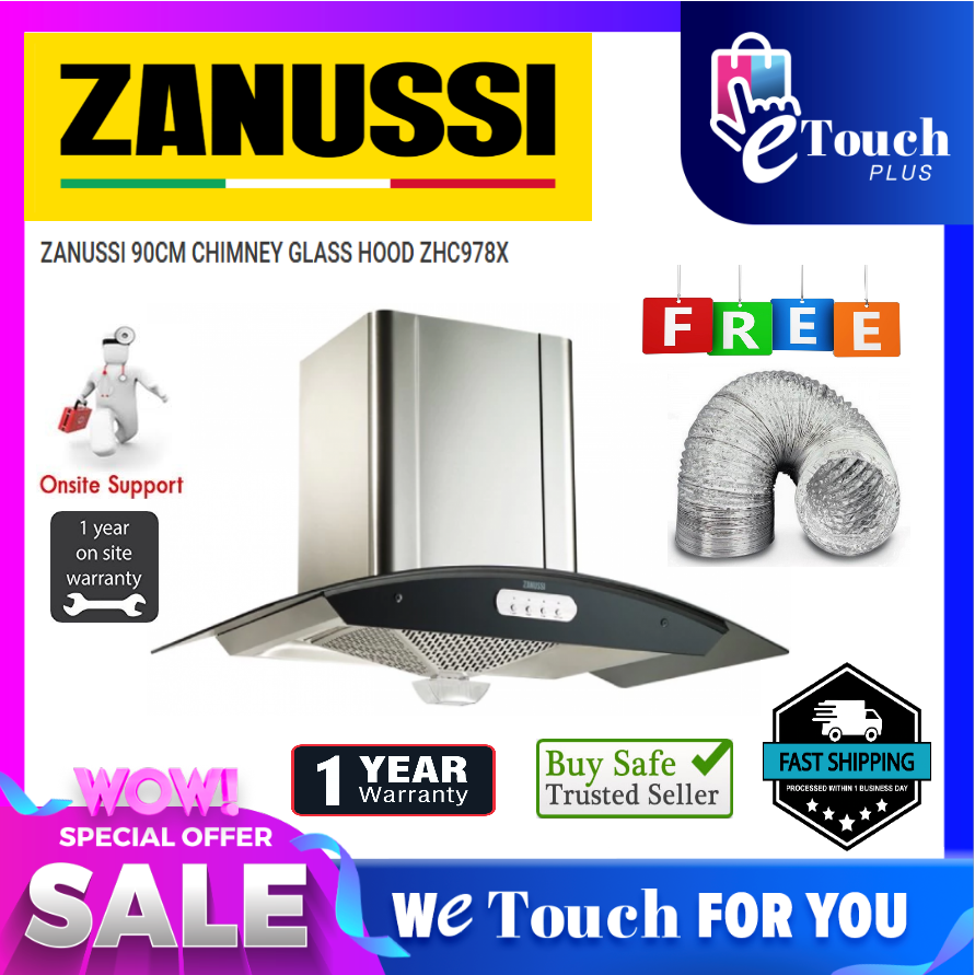 ZANUSSI (ZHC978X) CHIMNEY COOKER HOOD - 90cm 1000m3/h [FREE DUCTING ...